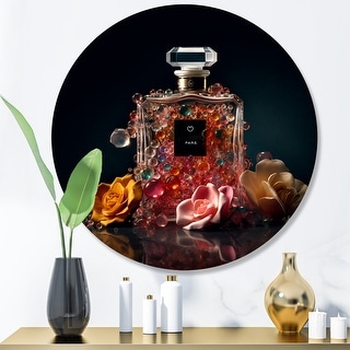 Designart "Pink Perfume Scented Elegance III" Fashion Perfume Metal Round Wall Art - Bed Bath ...